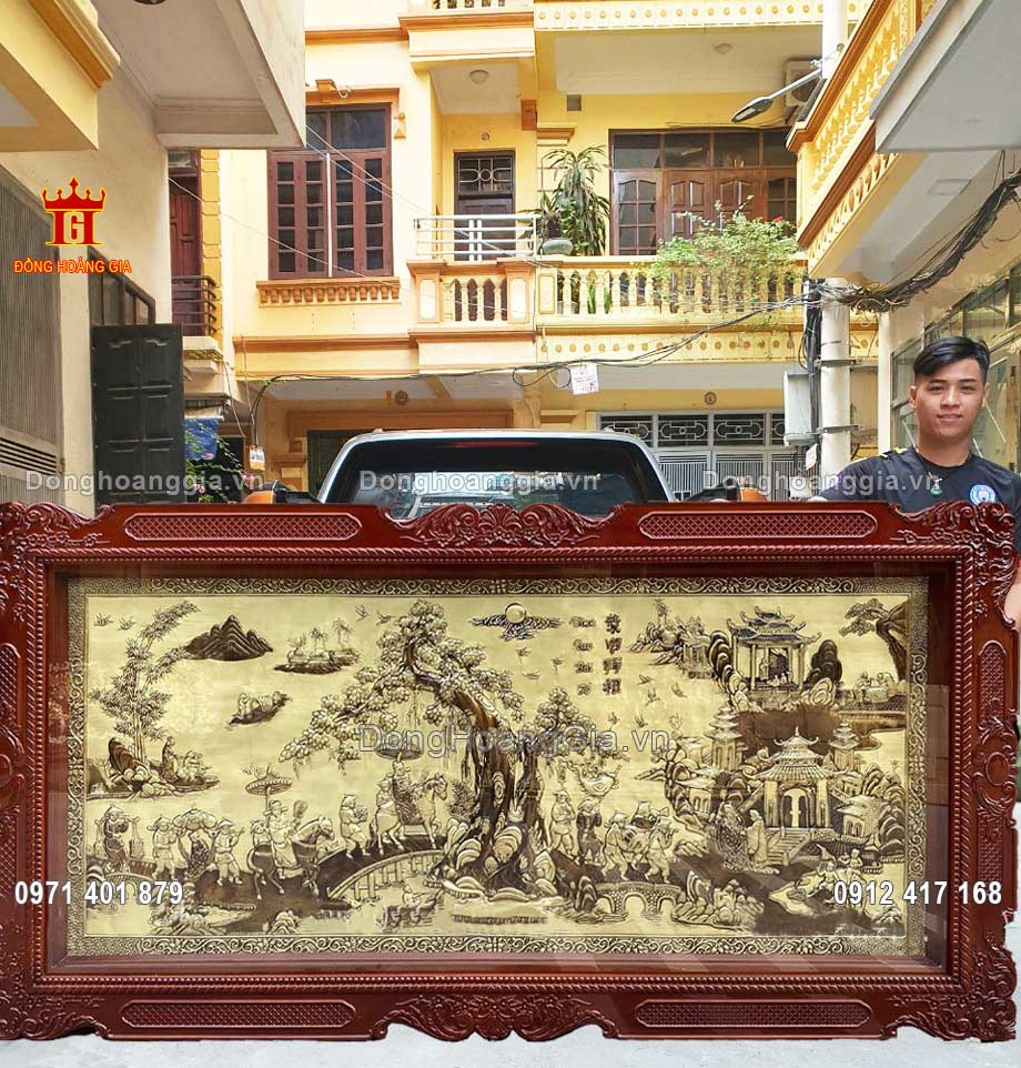 Tranh Vinh Quy Bái Tổ Bằng Đồng Hun Giả Cổ 2M3x1M2 - SP1703