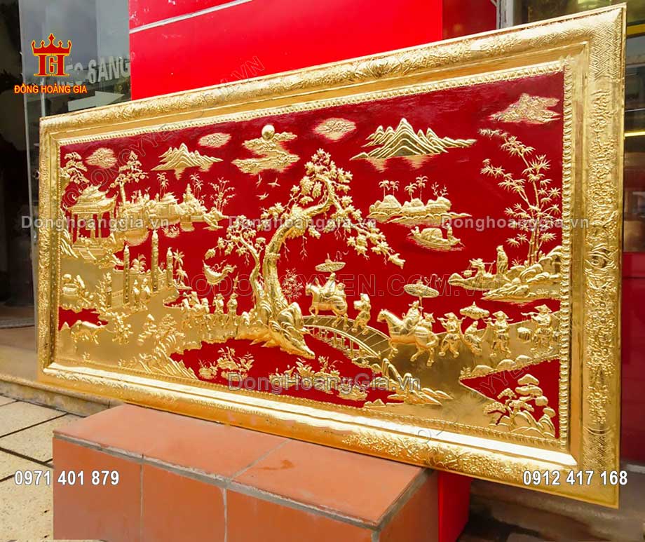 Tranh Vinh Quy Bái Tổ Bằng Đồng Mạ Vàng 24K 1M65 - SP1691