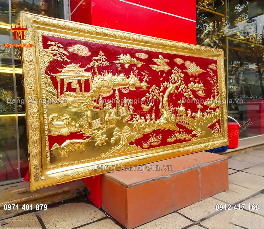 Tranh Vinh Quy Bái Tổ Bằng Đồng Mạ Vàng 24K 1M65 - SP1691